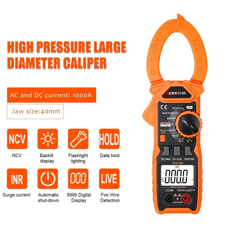 VICTOR 615B DC 1500V 1000A True RMS AC DC Digital Clamp Multimeter com ...